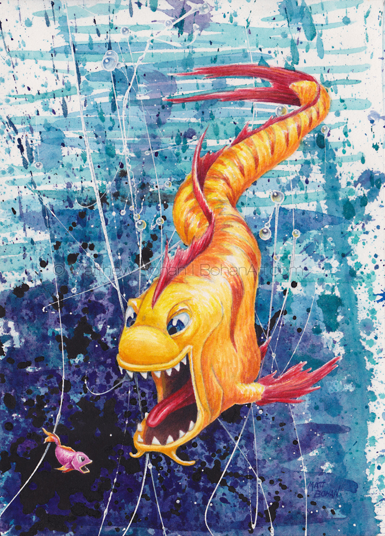 More Crazy Fish Caricatures in Transparent Watercolor - Bohan Art